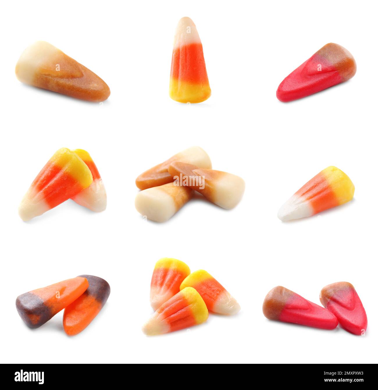 Set of delicious candy corns on white background Stock Photo - Alamy