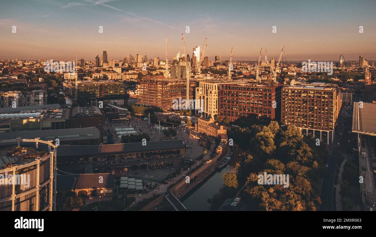 An aerial view of Granary Square at sunset in London, UK Stock Photo ...