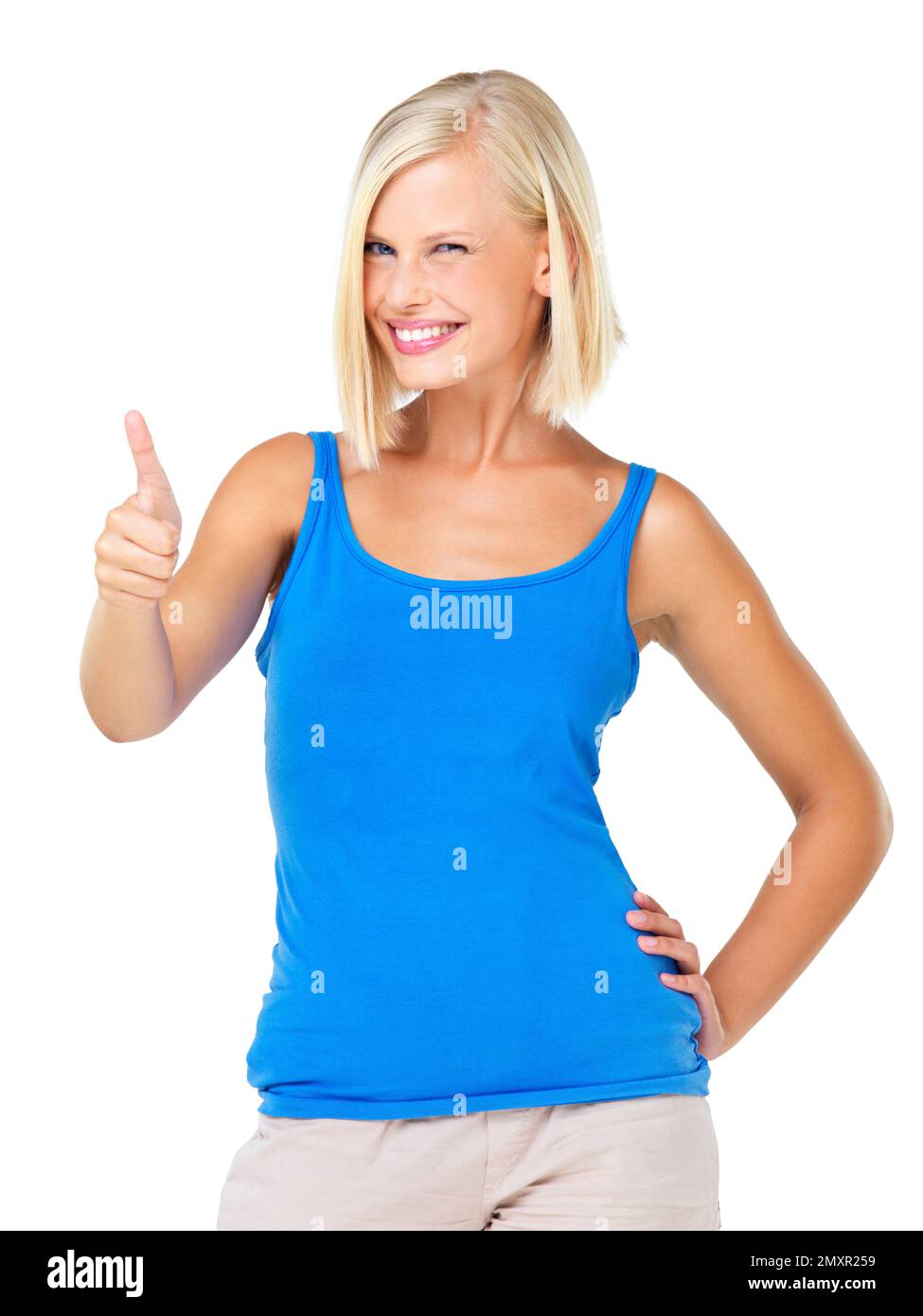 Woman, portrait smile and thumbs up for good job, deal or well done ...