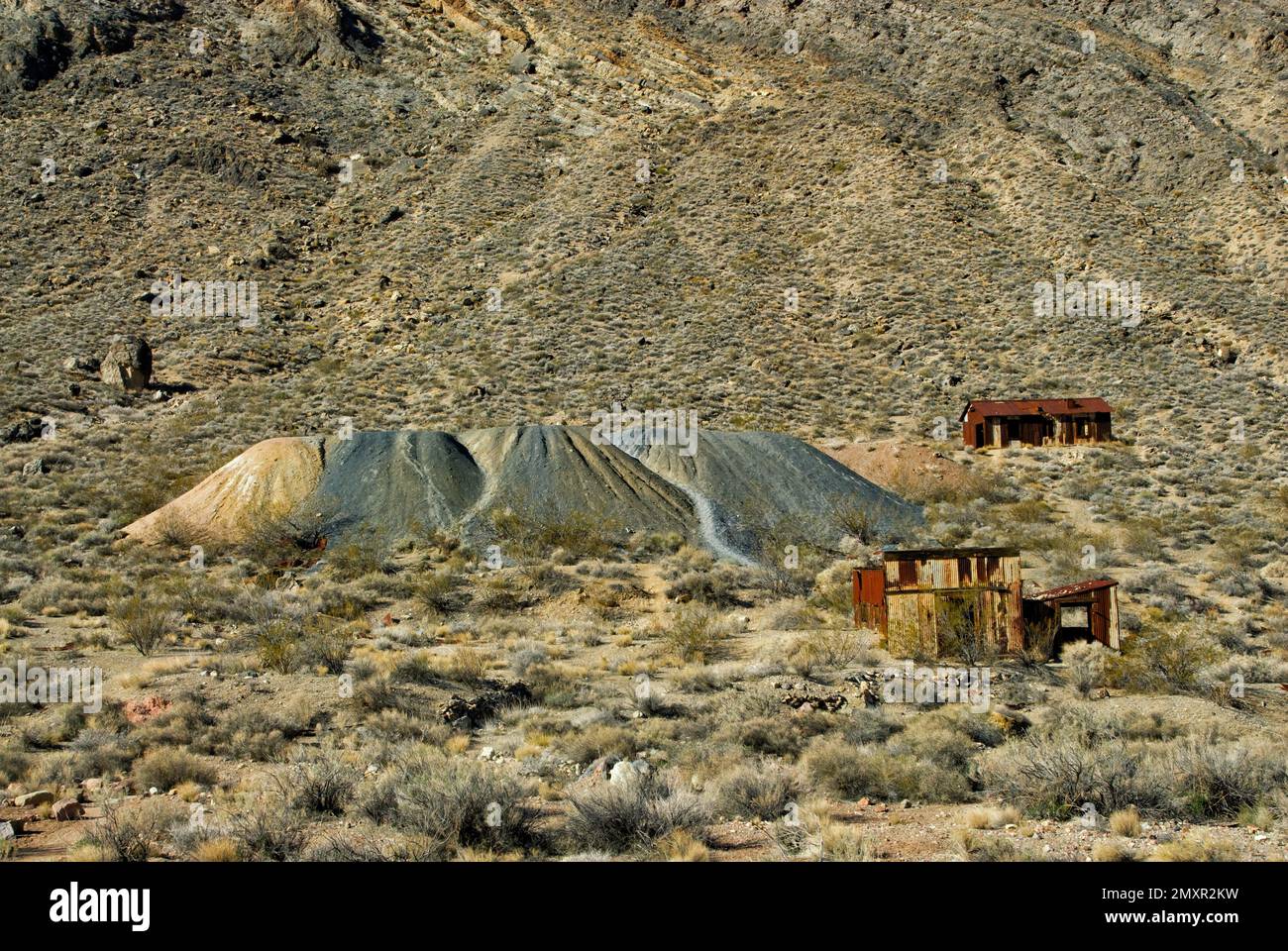 Ruins at ghost town of Leadfield with waste heap near adit at Titus ...
