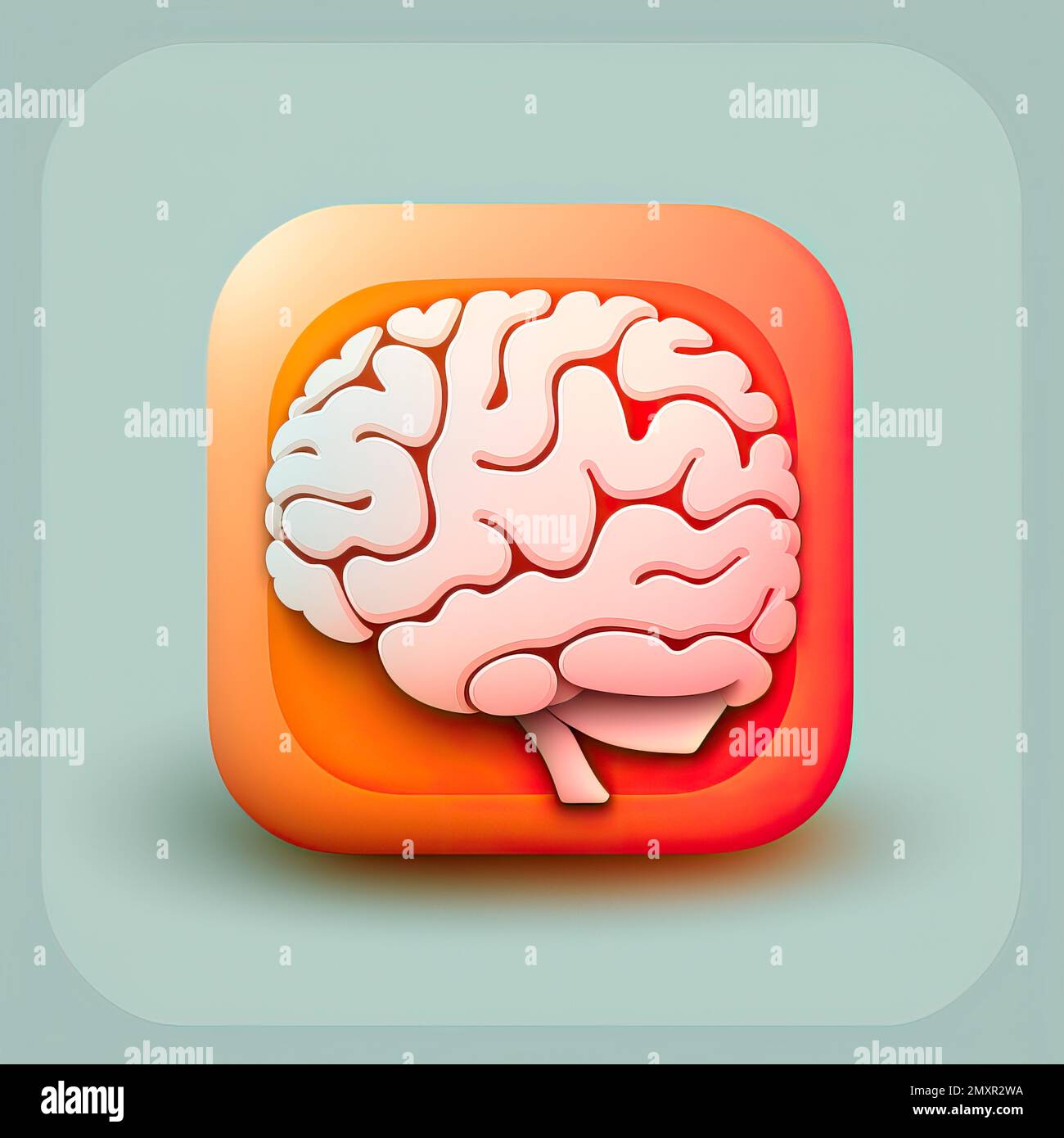 An AI generated illustration of a human brain red button on a grey ...