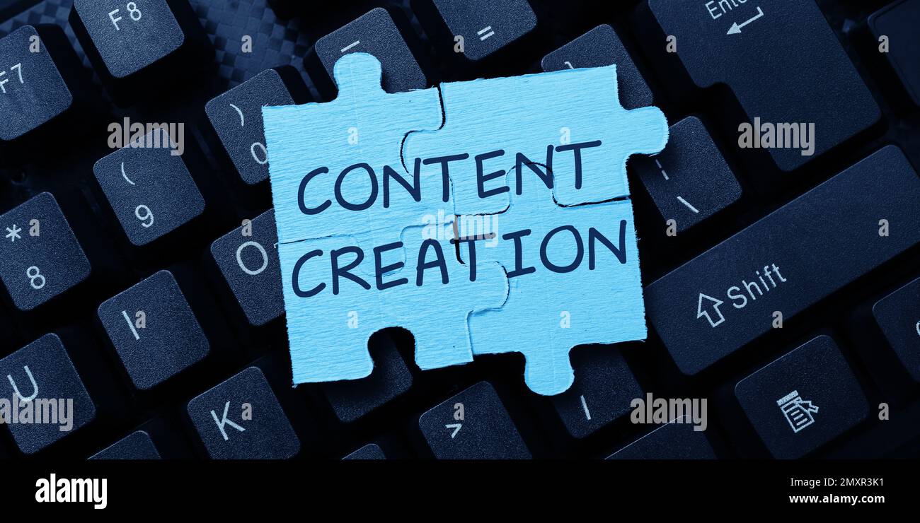 Text caption presenting Content Creation. Concept meaning contribution ...