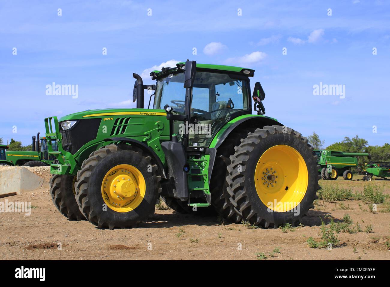 John Deere Farm Tractor at a Dealership in a parking lot Stock Photo ...