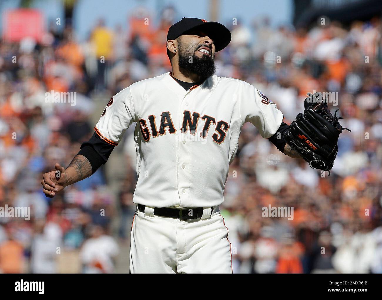 San Francisco Giants pitcher Sergio Romo reacts after the Giants beat ...