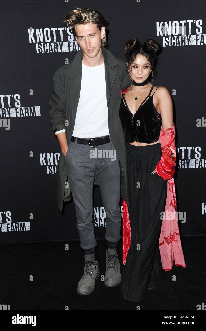 Austin Butler, left, and Vanessa Hudgens attend the 2016 Knott’s Scary ...