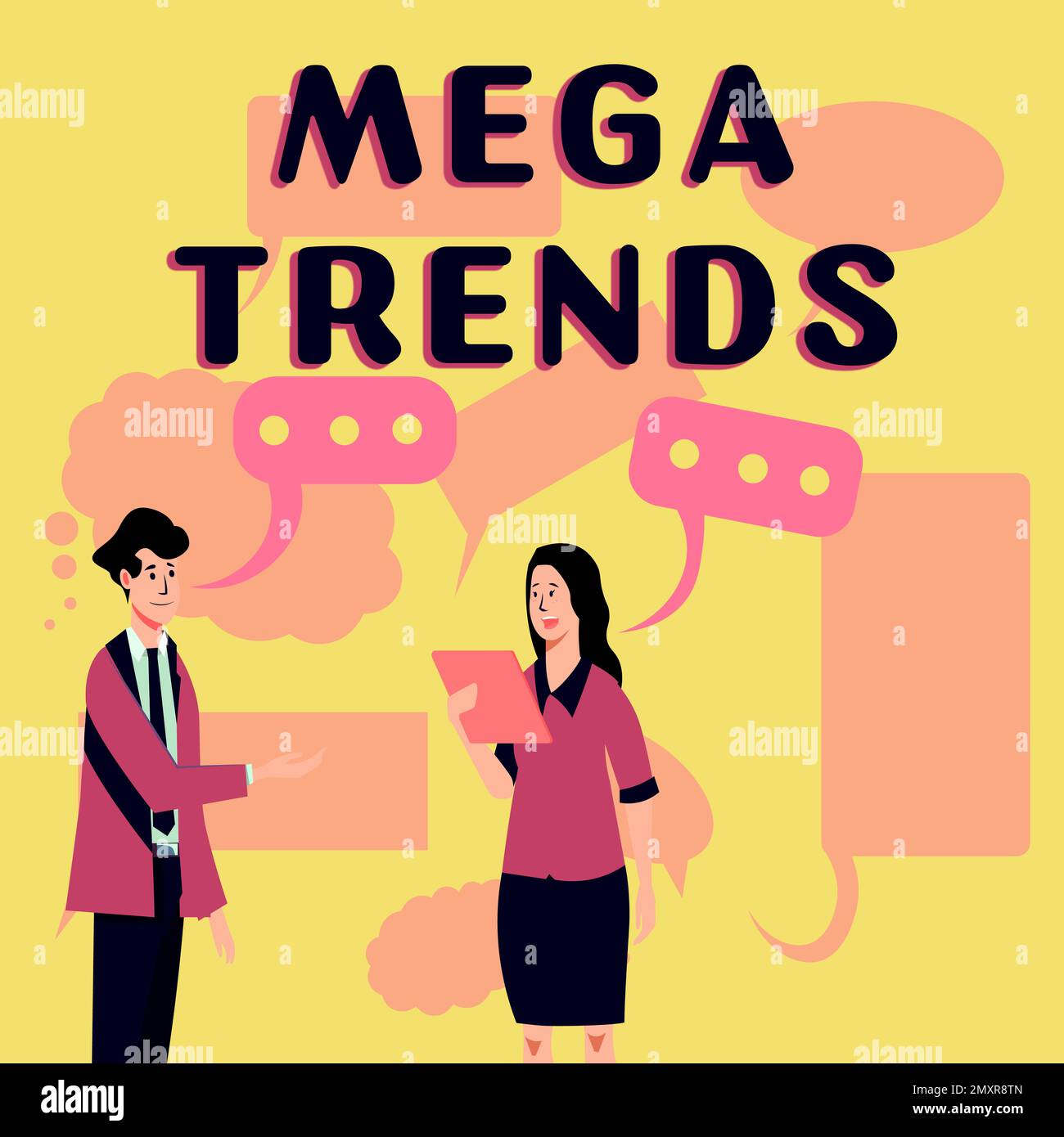 Hand writing sign Mega Trends, Business concept powerful phenomena impacting the foundations of ...