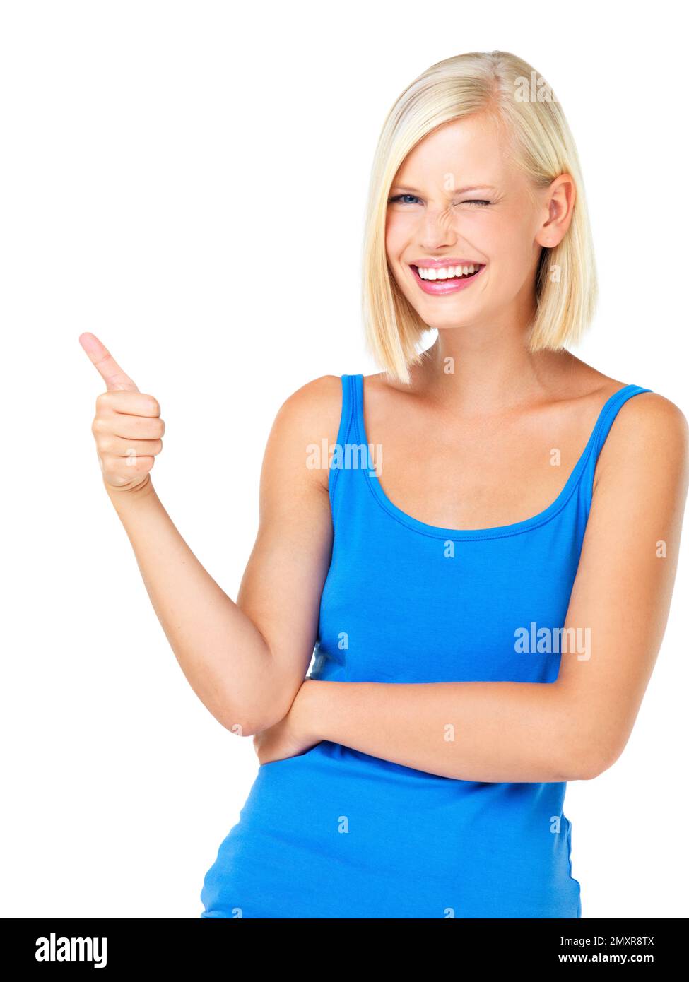 Happy woman, portrait smile and thumbs up for good job, deal or well ...