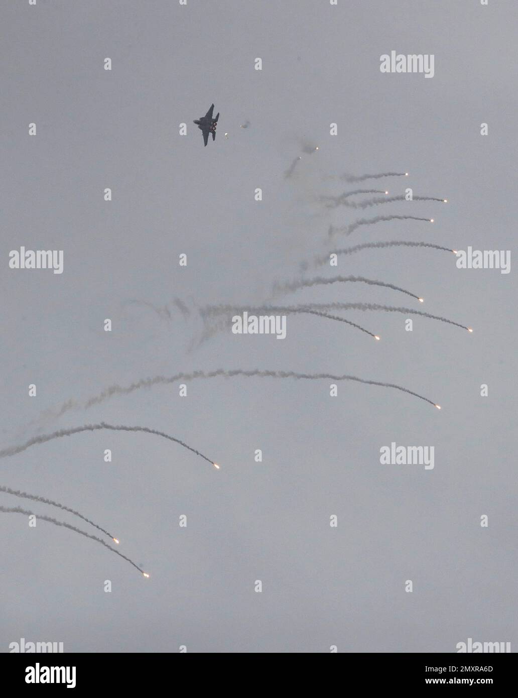 South Korea Air Force F-15K fighter fires flare shells during the 68th ...
