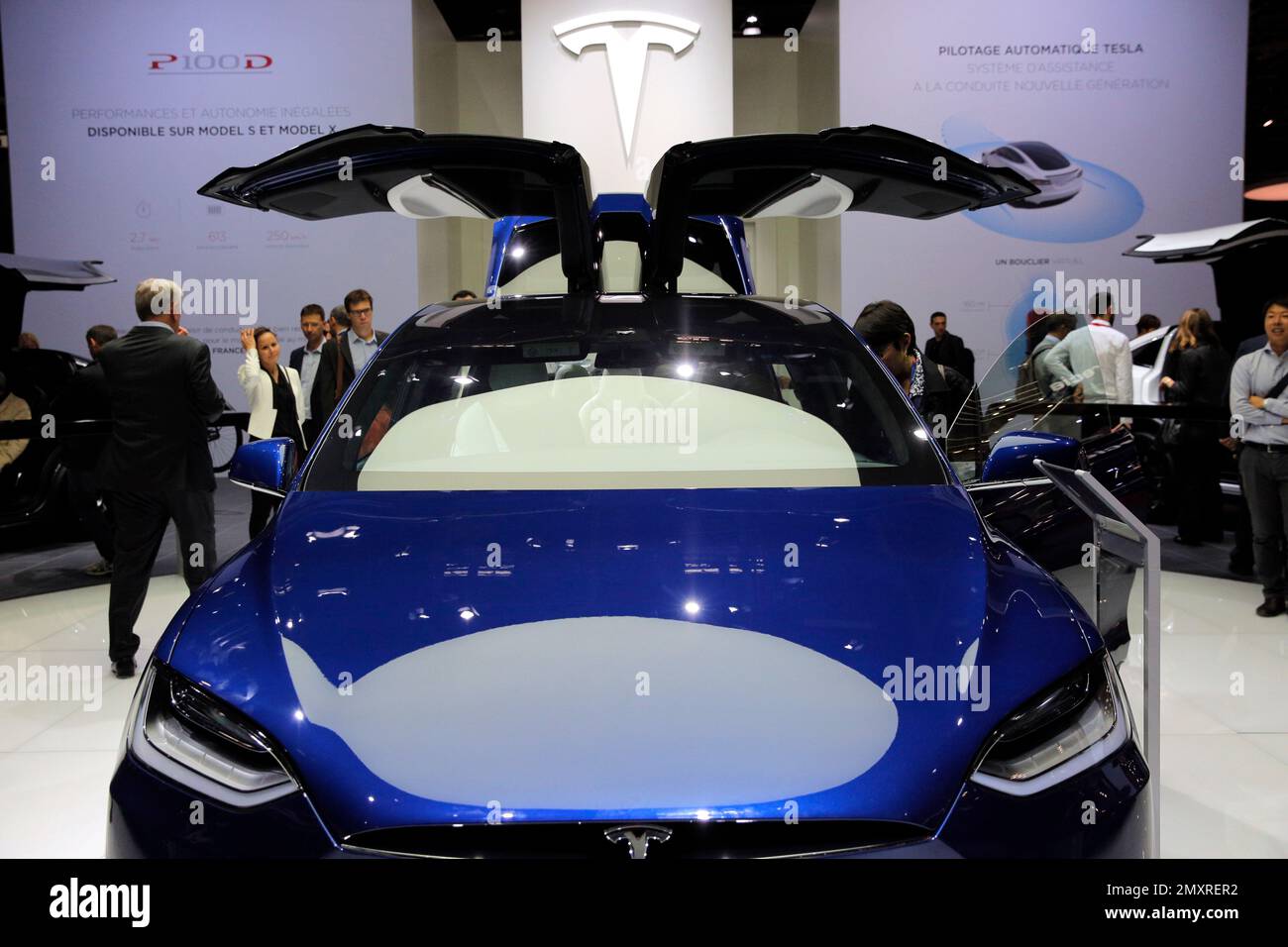 A Tesla Model X is on display at the Paris Auto Show in Paris, France ...