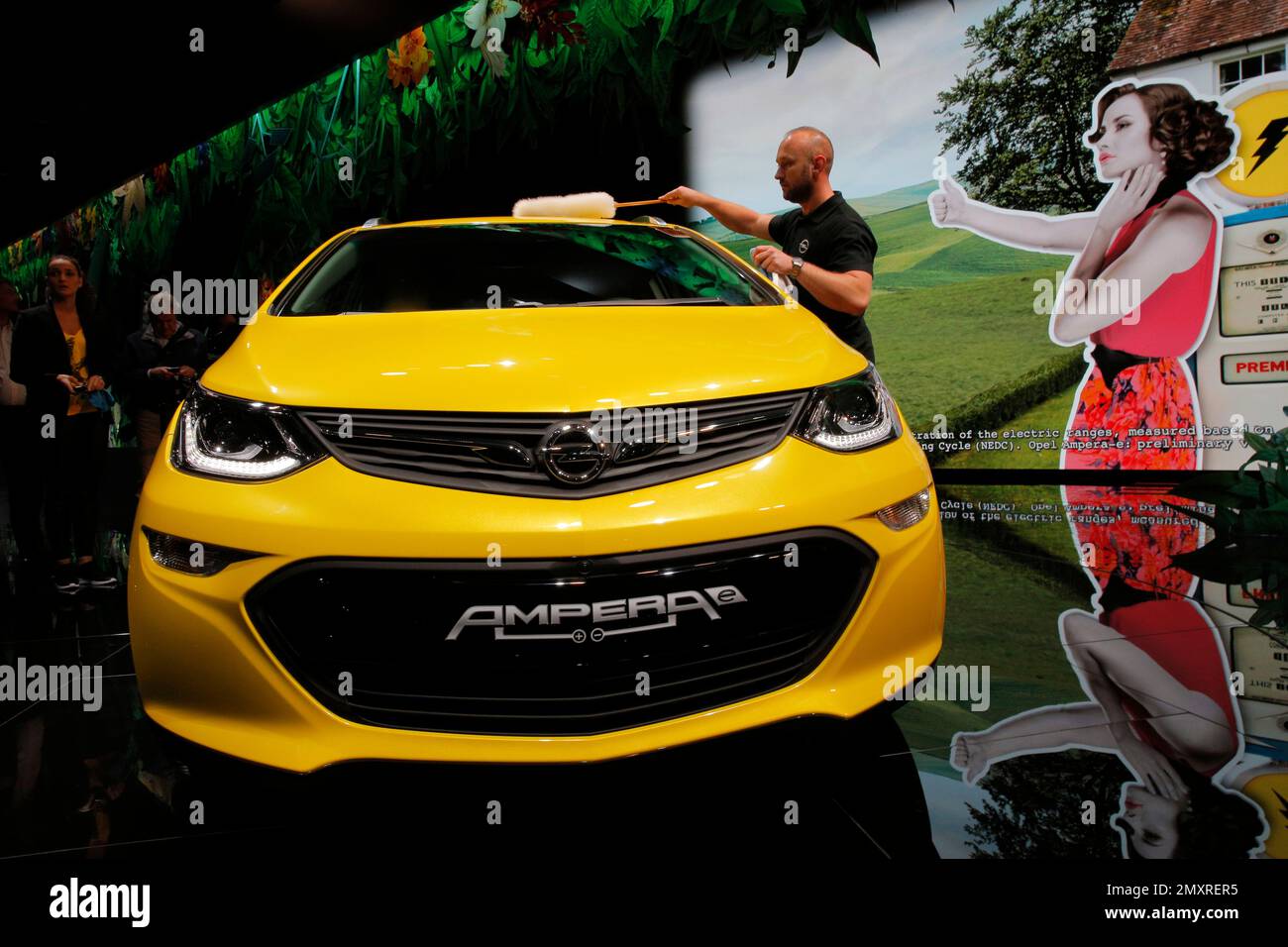 The new Opel Ampera-e electric car is on display at the Paris Auto Show ...