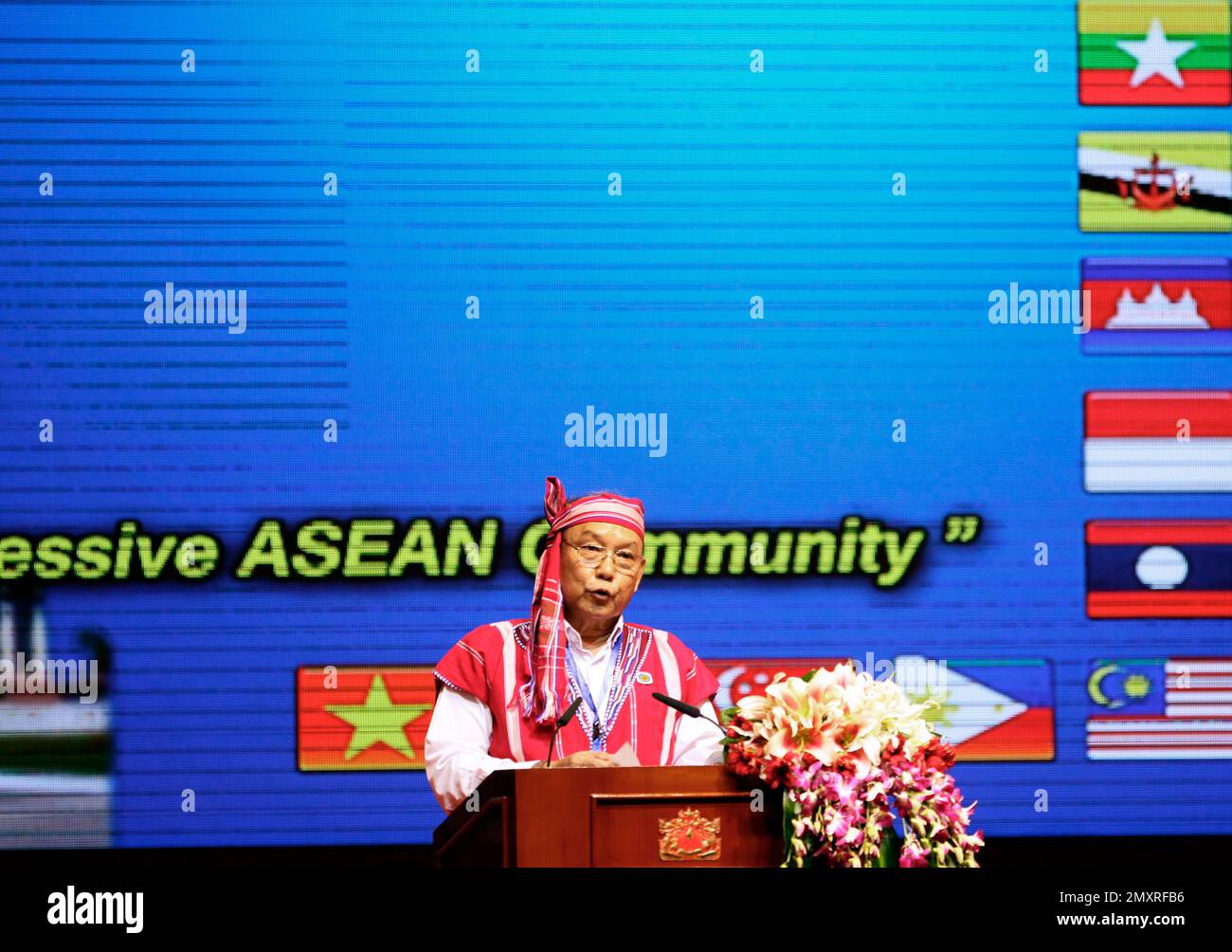 Myanmar's Parliament Chairman Mahn Win Khaing Than, delivers a speech ...