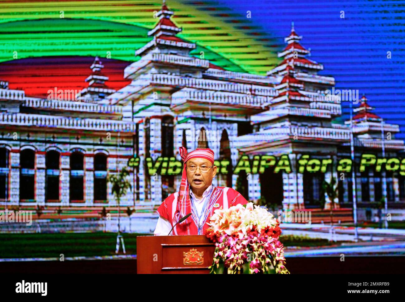 Myanmar's Parliament Chairman Mahn Win Khaing Than, delivers a speech ...