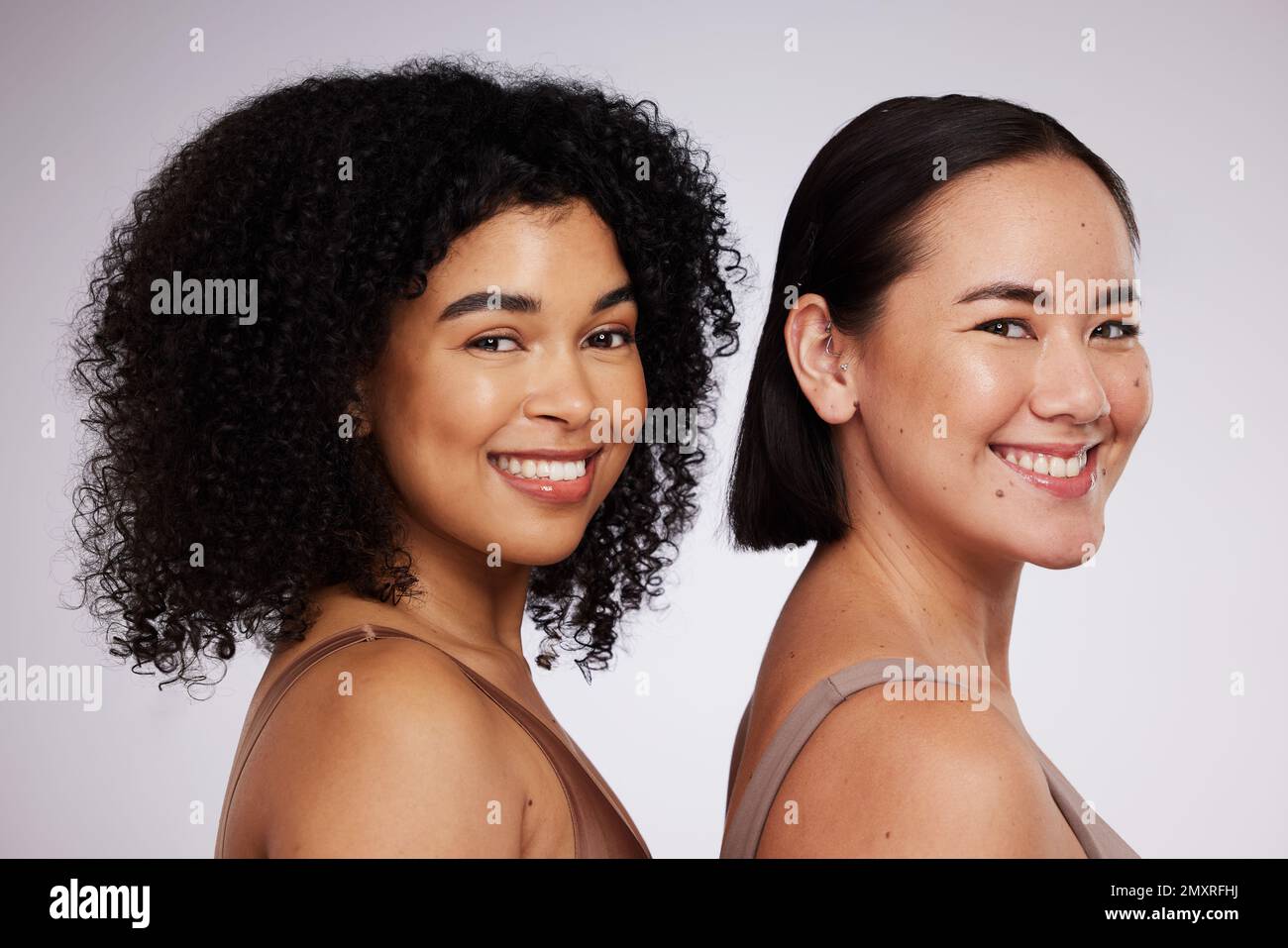 Happy, women and face, diversity and portrait, skincare for different ...