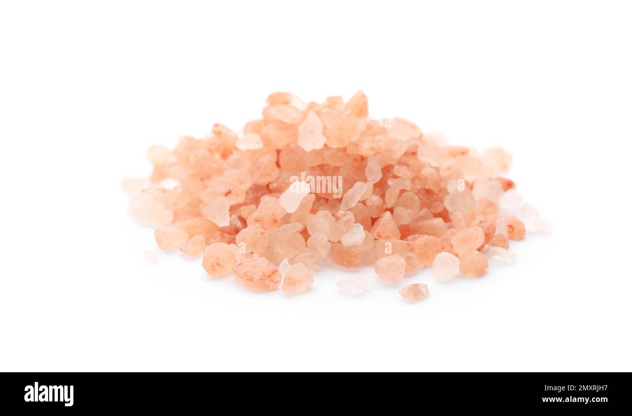 Pile of pink himalayan salt isolated on white Stock Photo - Alamy