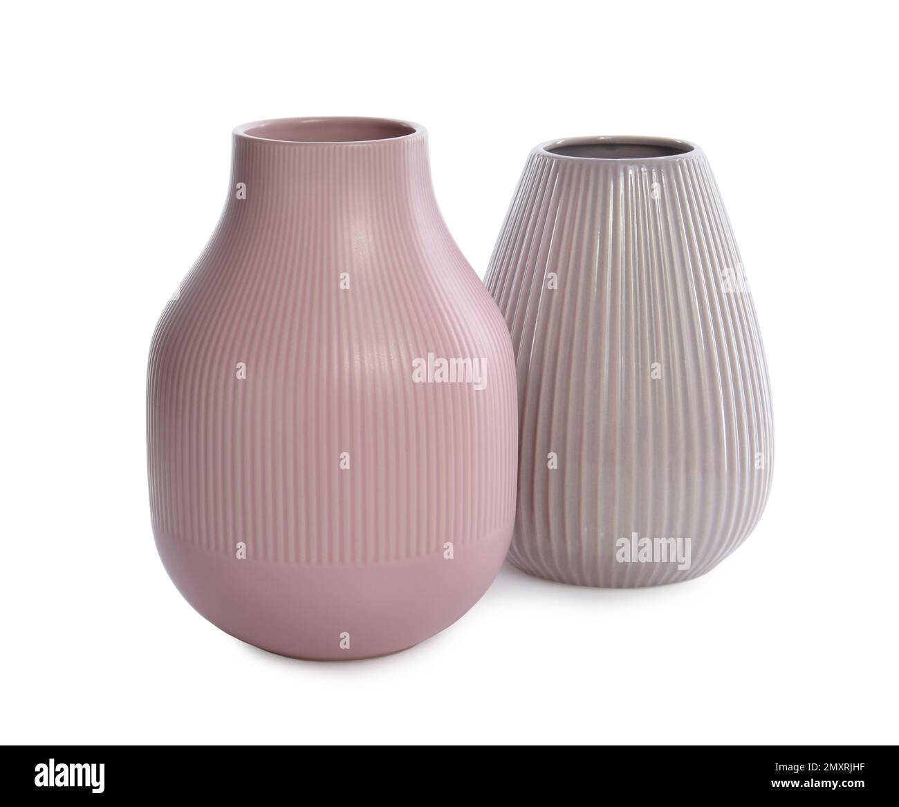 Stylish empty ceramic vases isolated on white Stock Photo - Alamy