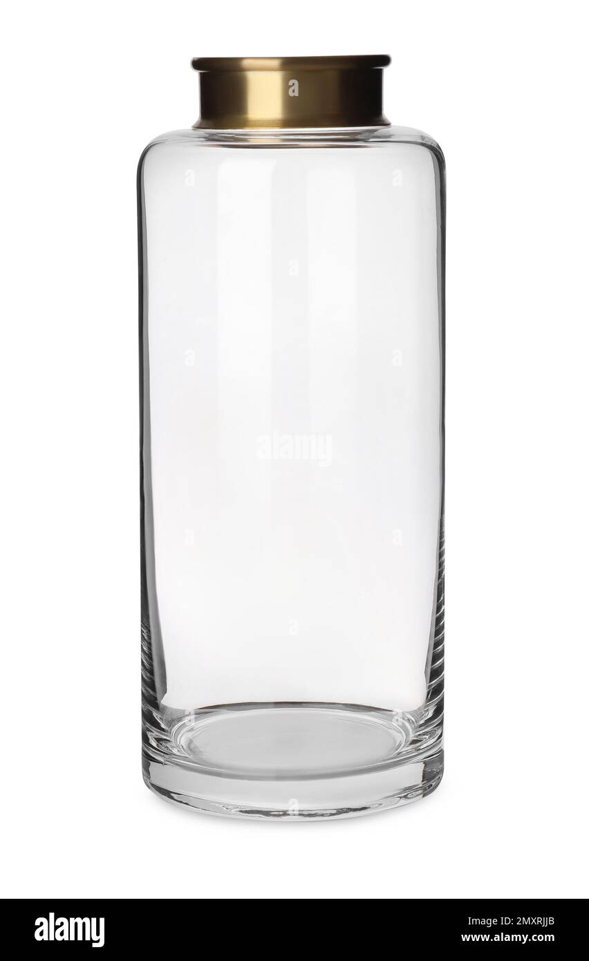 Stylish empty glass vase isolated on white Stock Photo - Alamy