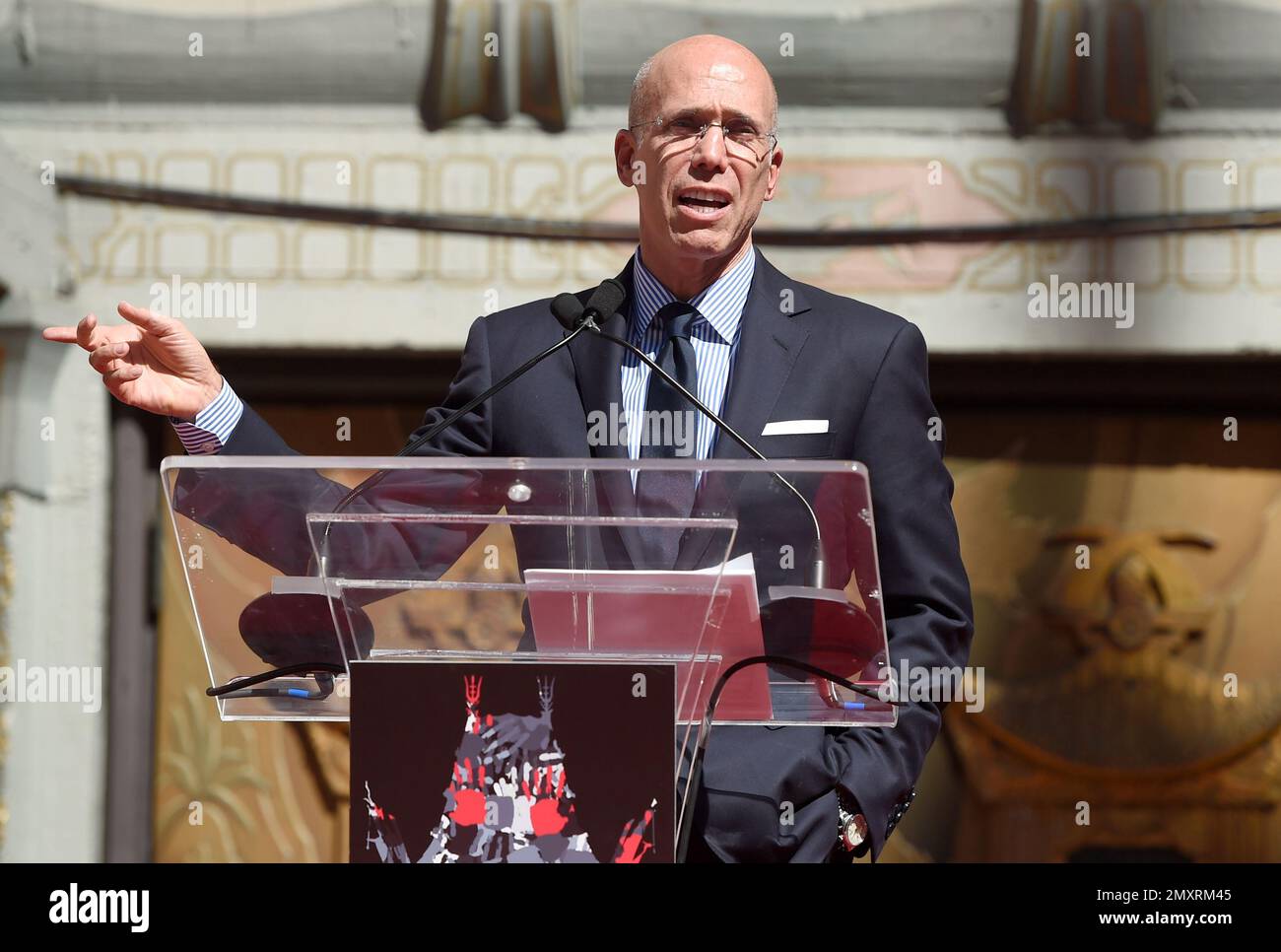 DreamWorks Animation CEO Jeffrey Katzenberg speaks during his hand and ...
