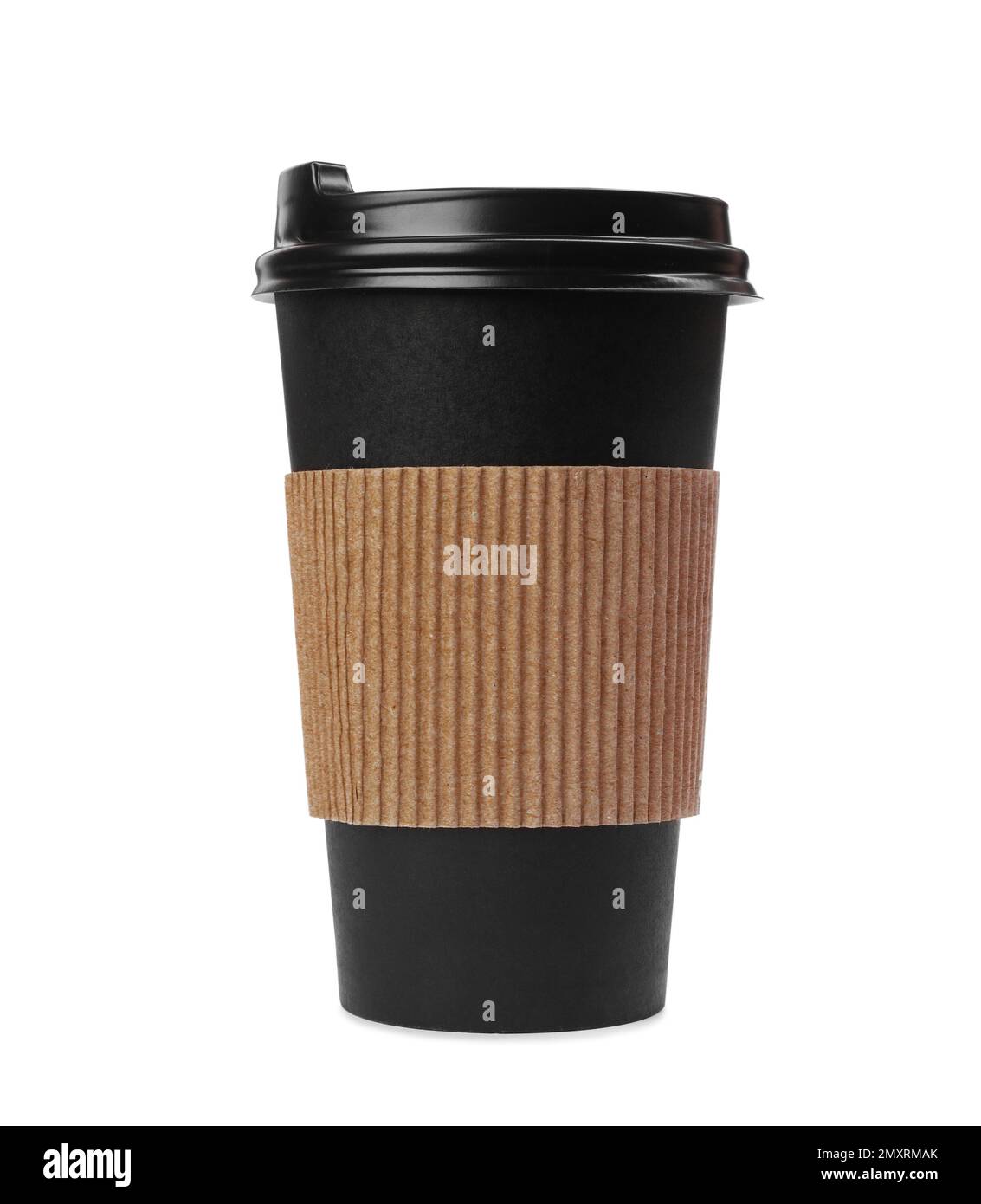 Takeaway paper coffee cup with cardboard sleeve isolated on white Stock ...