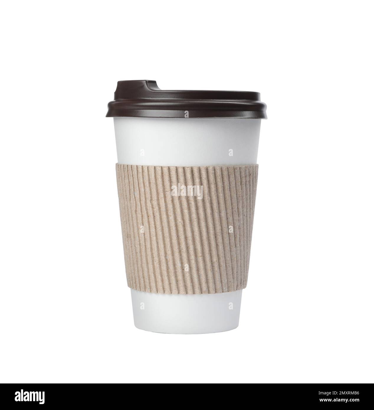 Takeaway paper coffee cup with cardboard sleeve isolated on white Stock ...