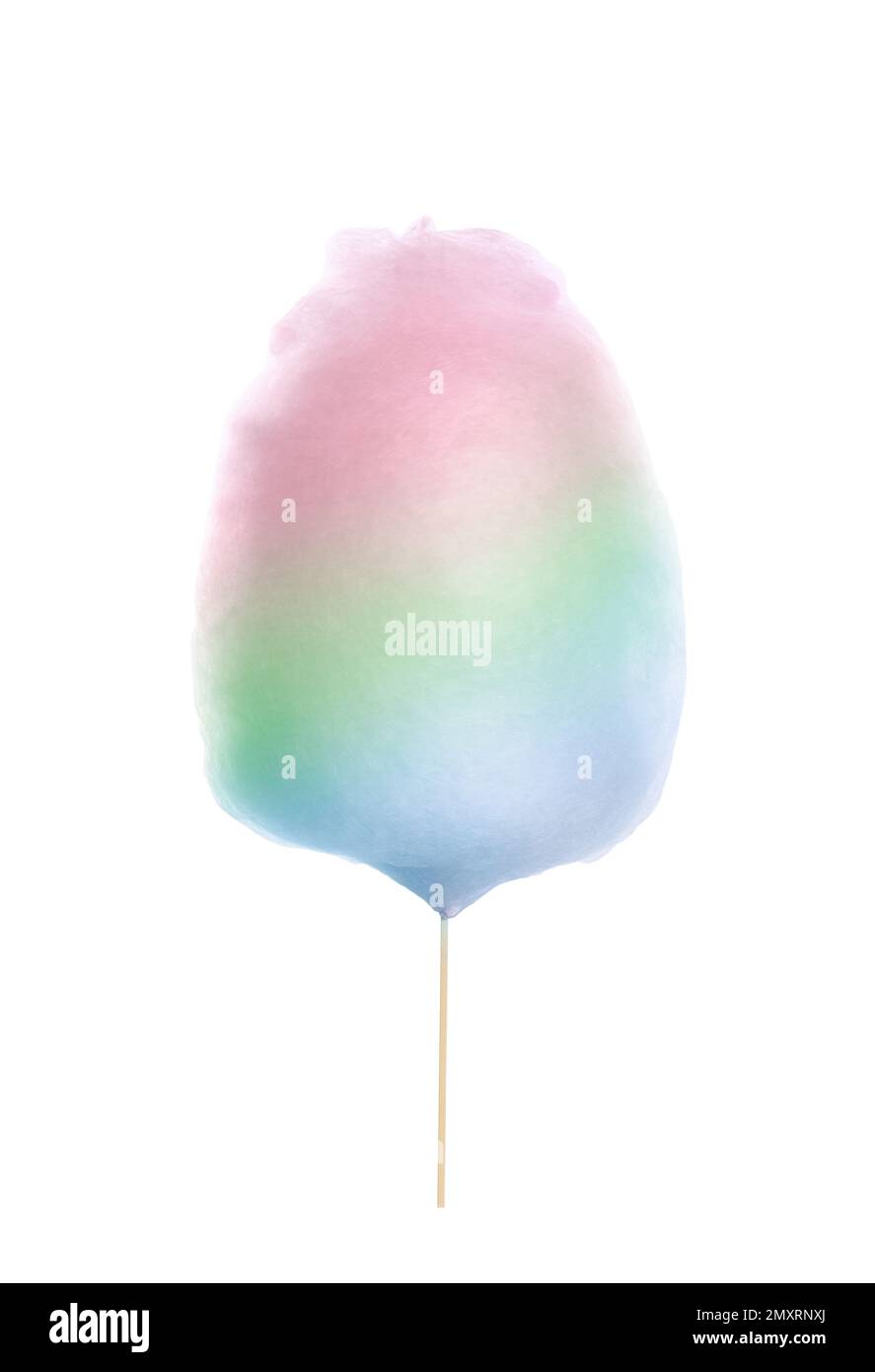 Multicolor sweet cotton candy on white background Stock Photo - Alamy