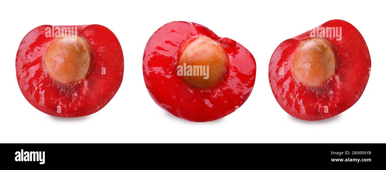 Set of ripe cherries on white background. Banner design Stock Photo - Alamy