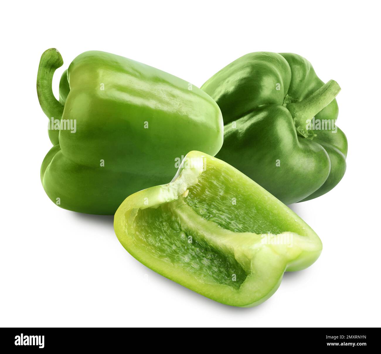 Fresh cut and while green bell peppers on white background Stock Photo ...