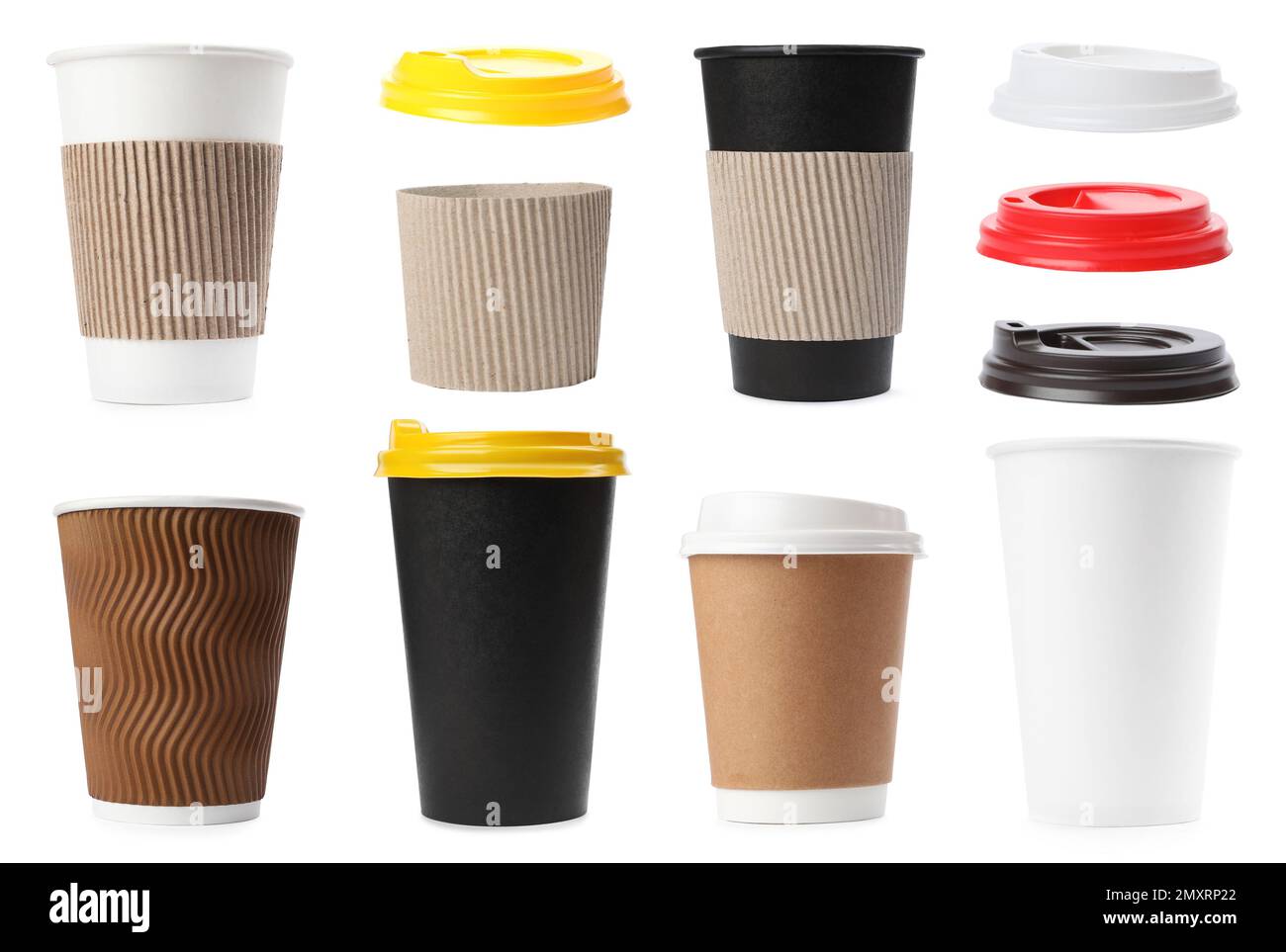 Set of paper coffee cups on white background Stock Photo - Alamy
