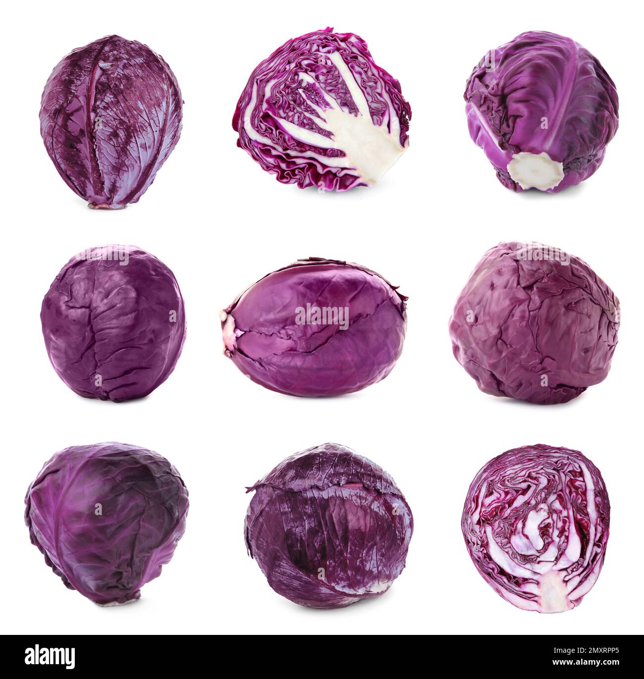Set of fresh ripe red cabbages on white background Stock Photo - Alamy