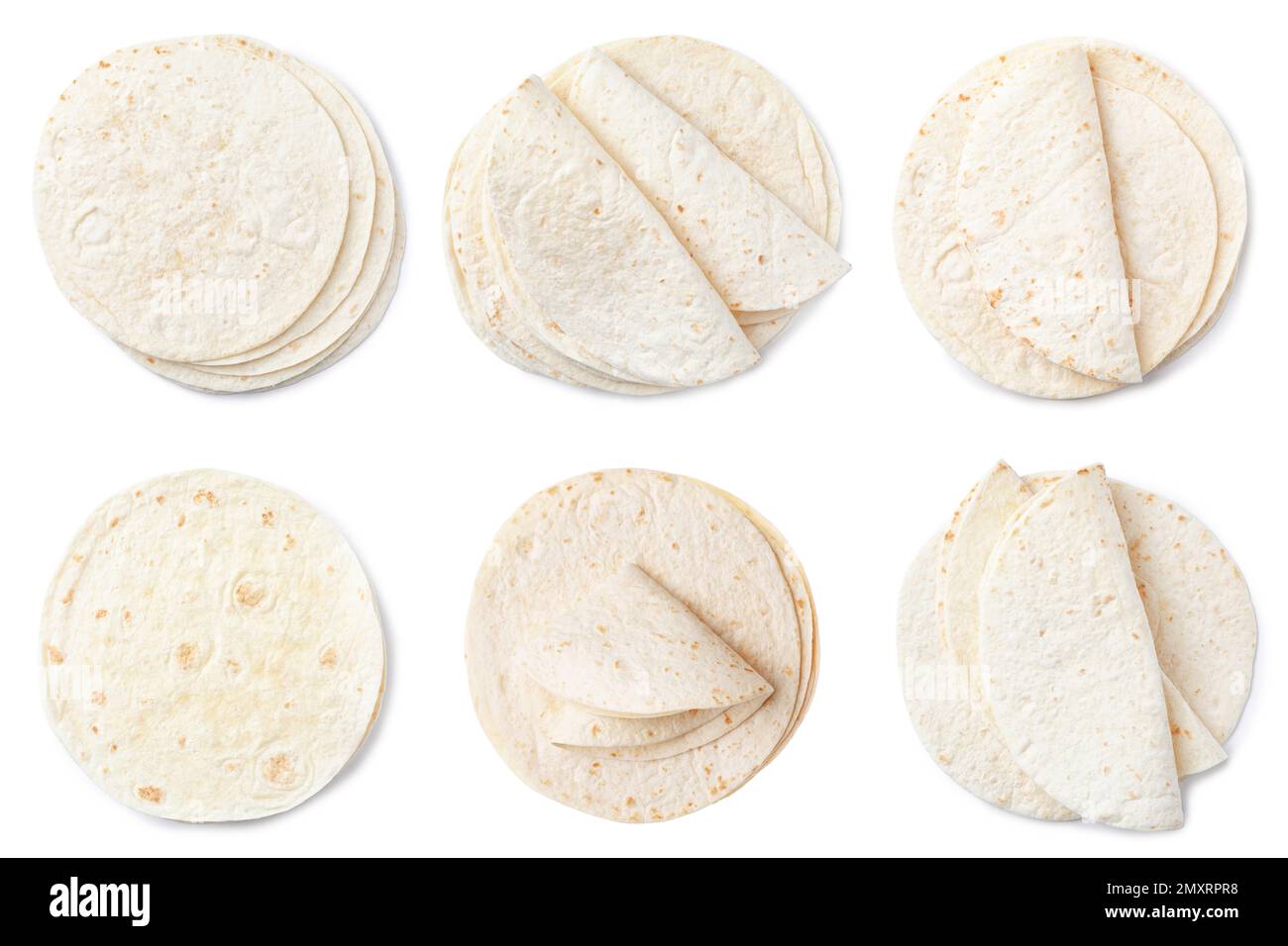Set of corn tortillas on white background, top view Stock Photo - Alamy