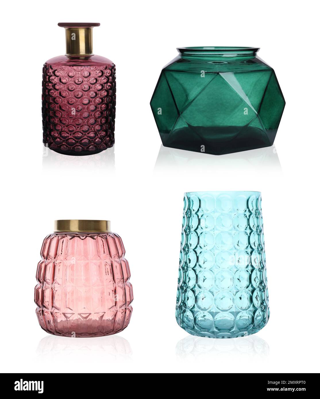 Set of empty glass vases on white background Stock Photo - Alamy