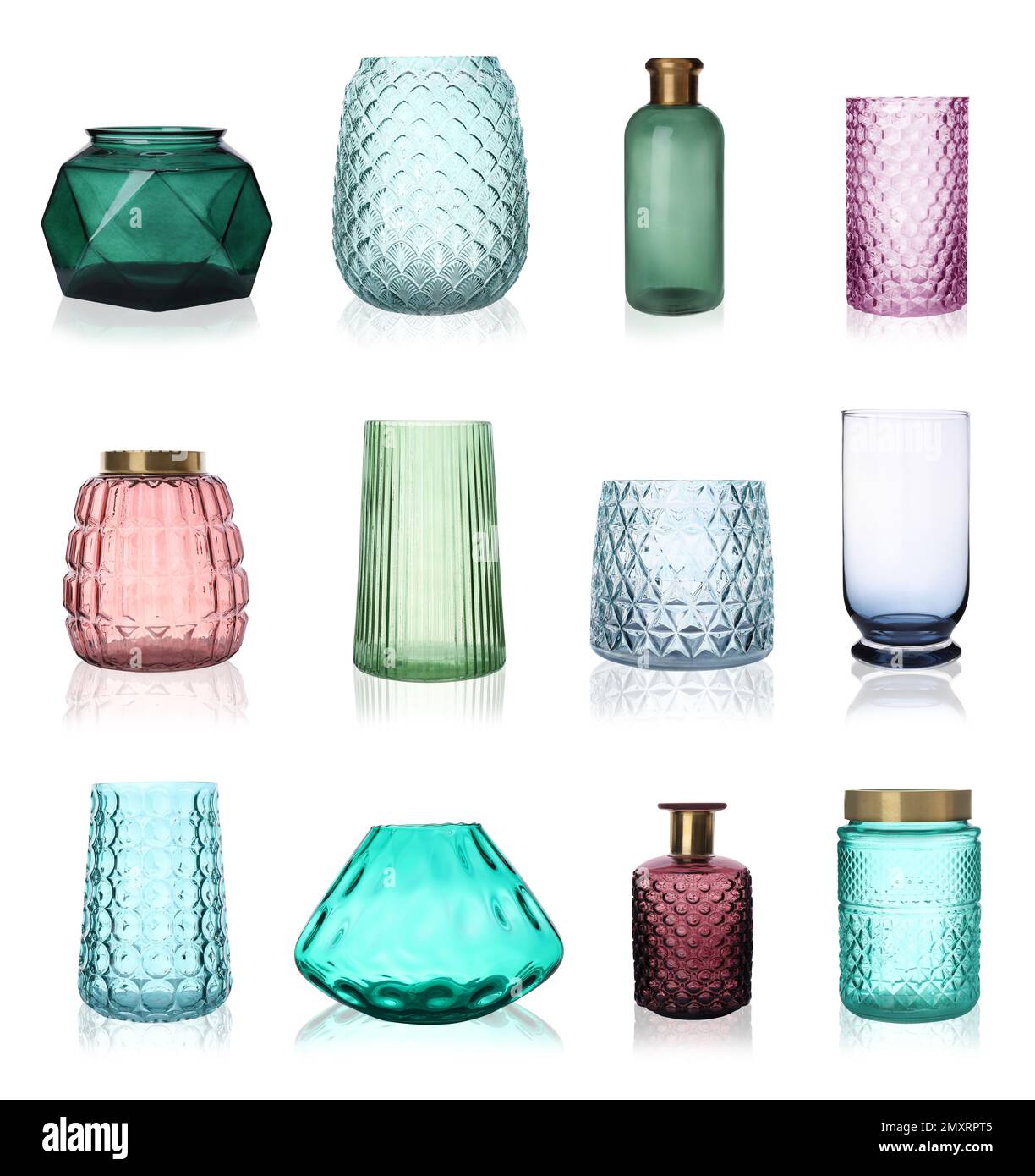 Set of empty glass vases on white background Stock Photo - Alamy