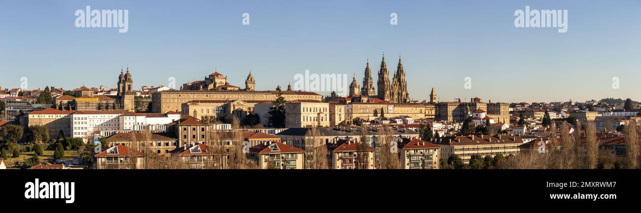 Santiago de Compostela, Spain. Panorama of the Old Town at sunset from ...