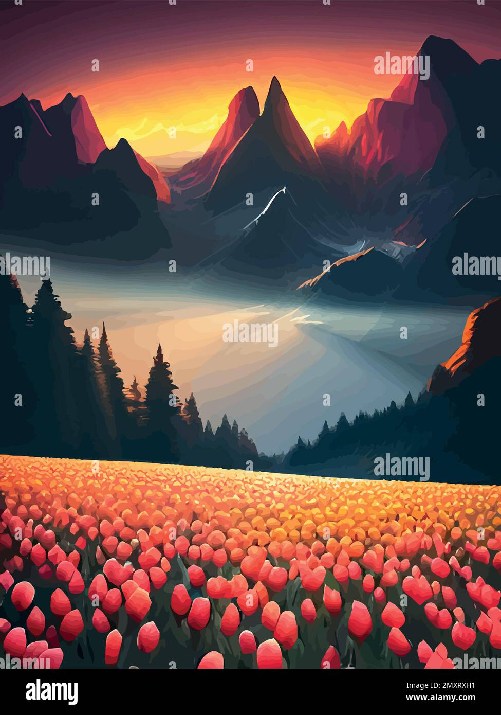 Dutch meadow landscape Stock Vector Images - Alamy