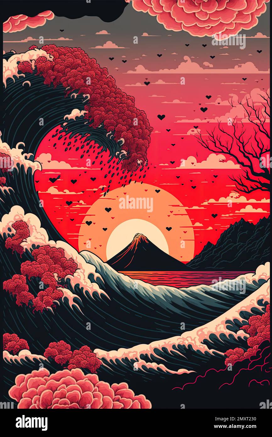 Japanese waves illustration hi-res stock photography and images - Alamy