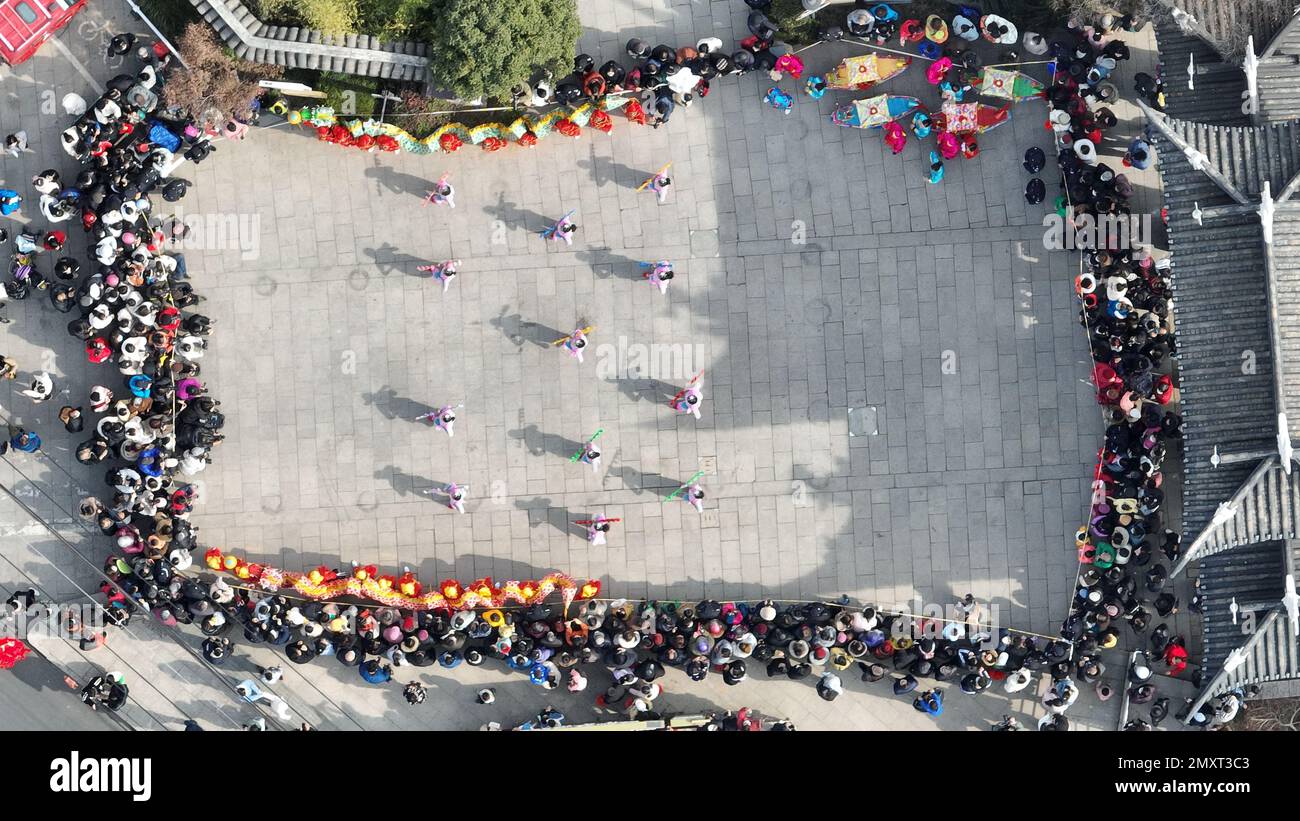 TAICANG, CHINA - FEBRUARY 4, 2023 - A folk art troupe performs playing ...