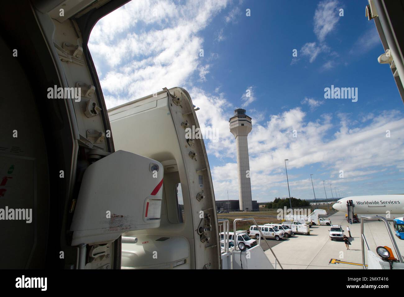 The Dulles International Airport Air Traffic Control Tower is seen from ...