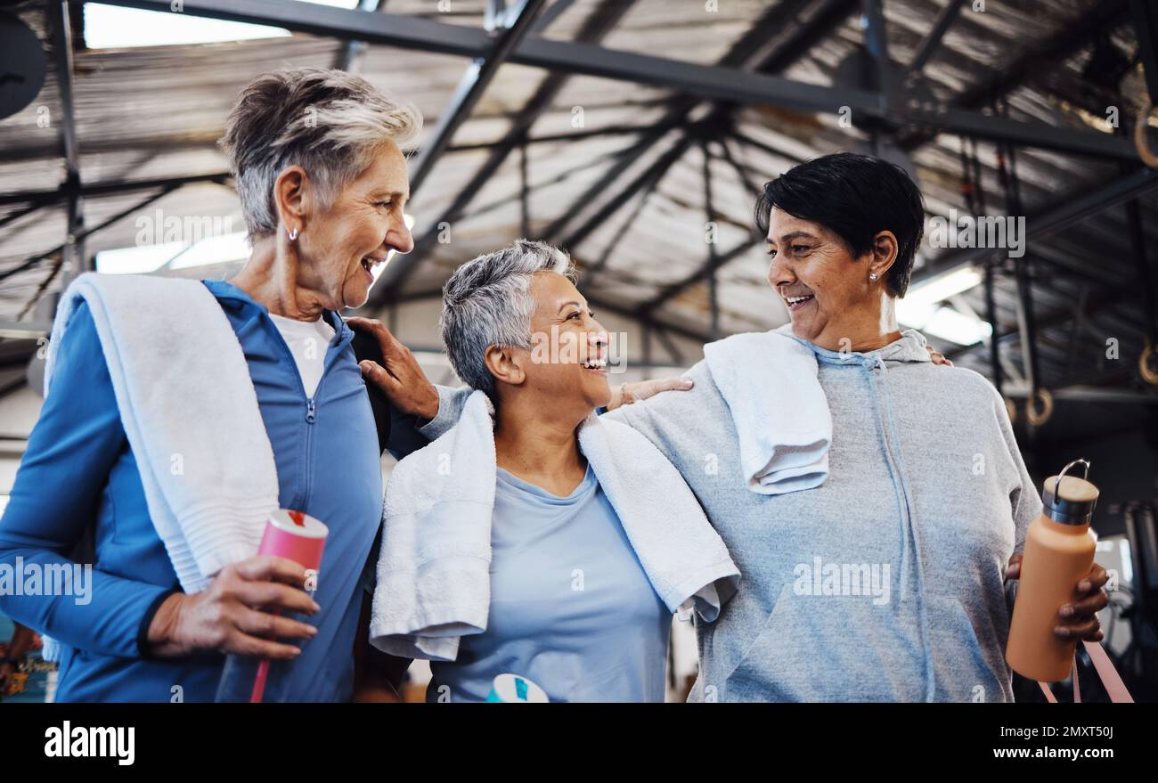 Support, fitness and friends with senior women for training, health and ...
