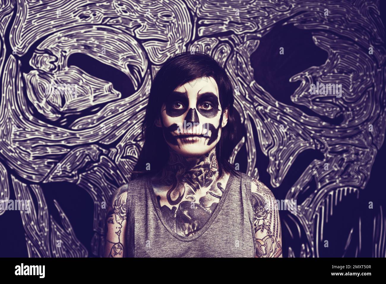 Alternative goth style. A woman with a traditional calaveras death mask ...