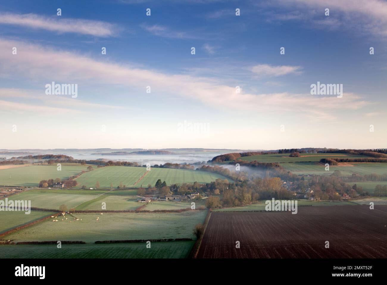 A view of the chalk downland surrounding the village of Fovant in ...