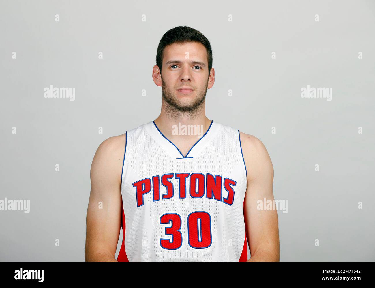 Detroit Pistons' Jon Leuer poses during NBA basketball media day in ...