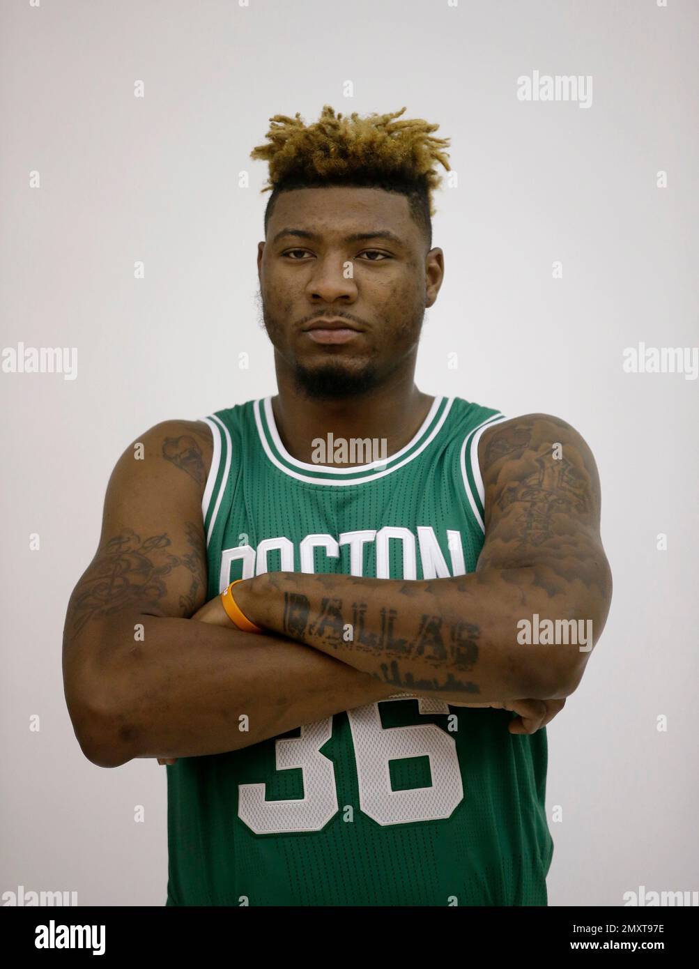 Boston Celtics guard Marcus Smart poses for a photograph during NBA ...