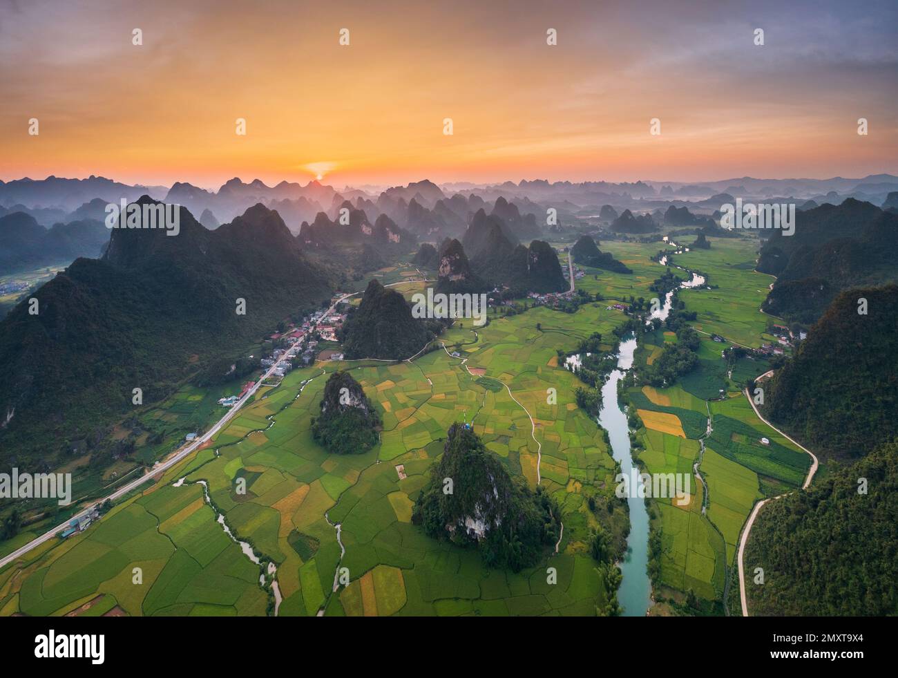 Aerial sunrise of Ngoc Con valley, Vietnam China border Stock Photo - Alamy