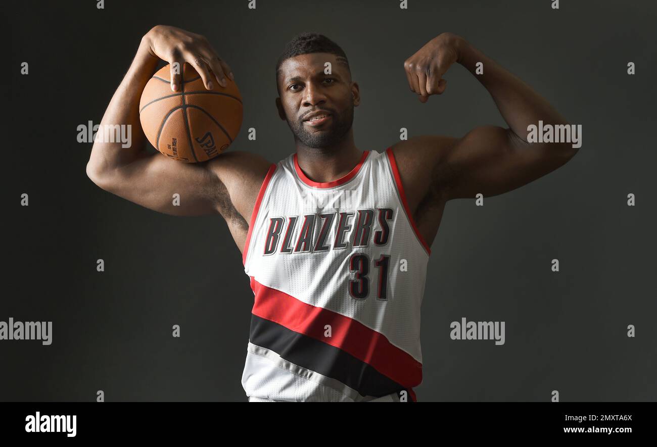 Portland Trail Blazers center Festus Ezeli (31) poses for a photograph ...