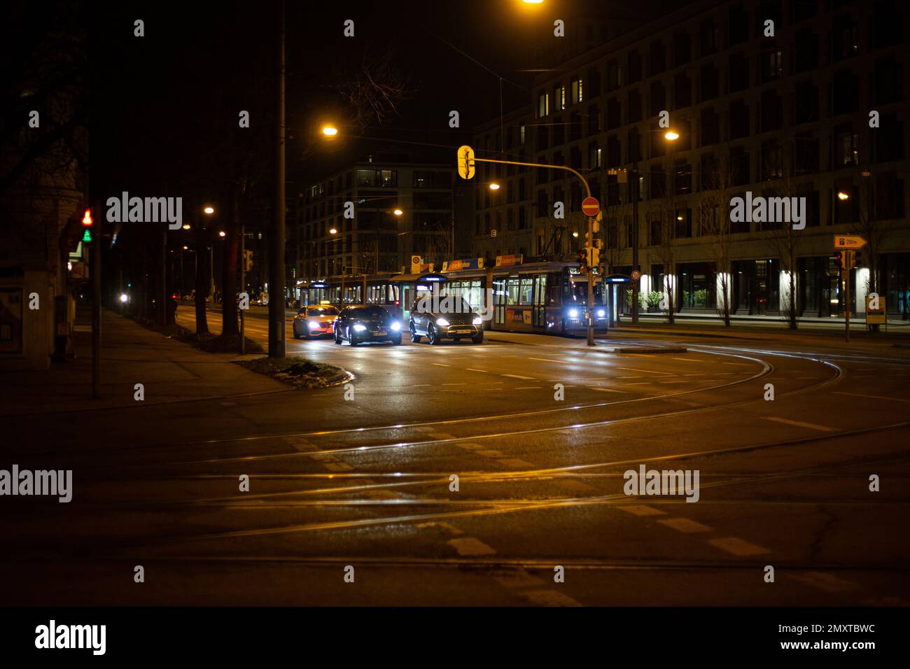 MVG Tram by night on February 4, 2023 in Munich, Germany. (Photo by ...