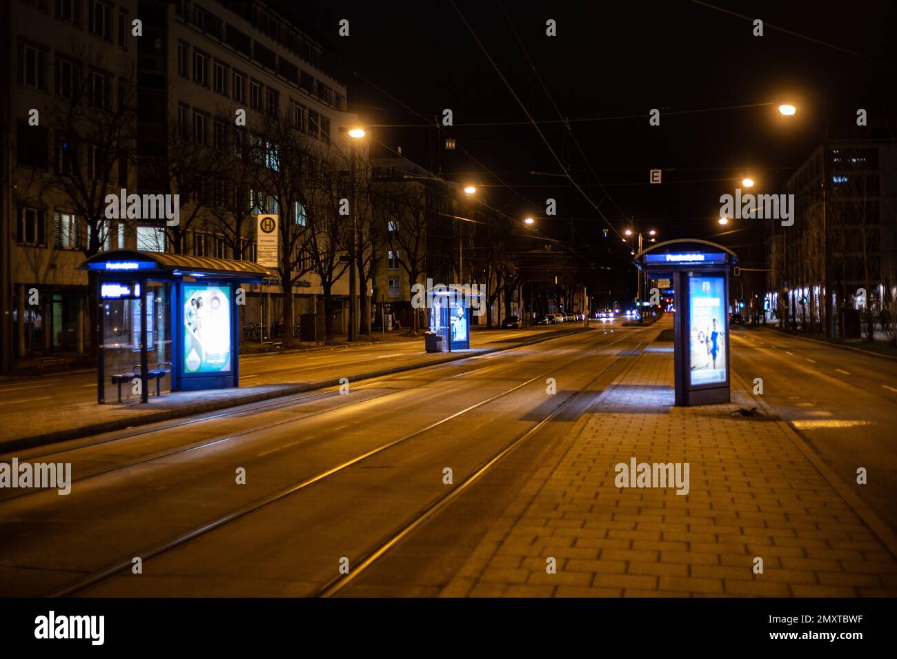 Munich, Germany. 04th Feb, 2023. MVG Tram/Bus station by night on ...