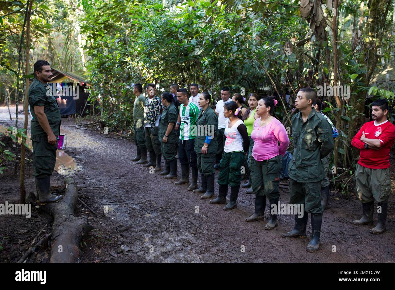 Rebels of the Revolutionary Armed Forces of Colombia, FARC, line up for ...
