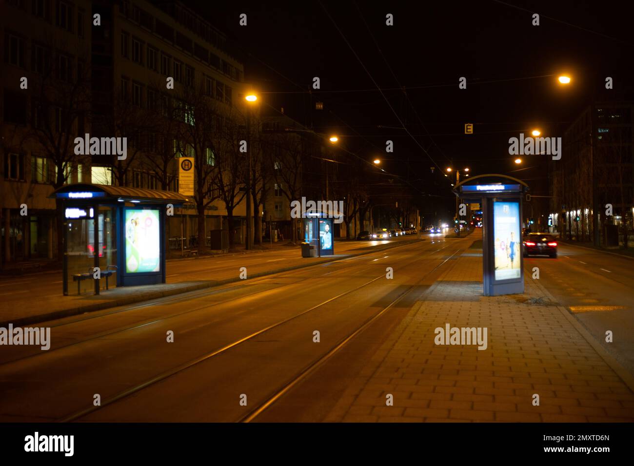 Munich, Germany. 04th Feb, 2023. MVG Tram/Bus station by night on ...