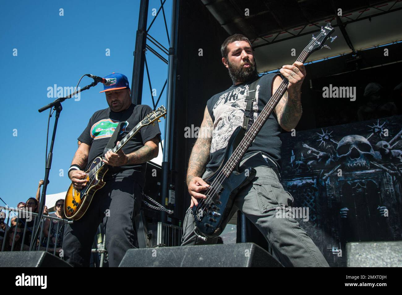 Frank Novinec, left, and Chris Beattie of Hatebreed performs during ...