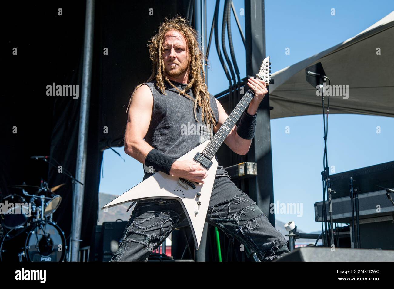 Mike Spreitzer of DevilDriver performs during night one of Ozzfest ...