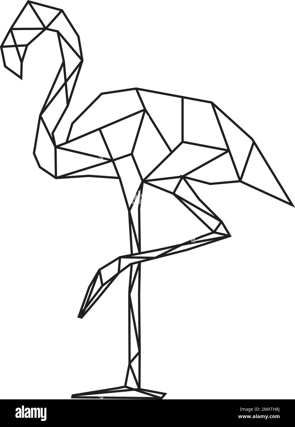Vector illustration. Polygonal abstract linear flamingo. Geometric ...